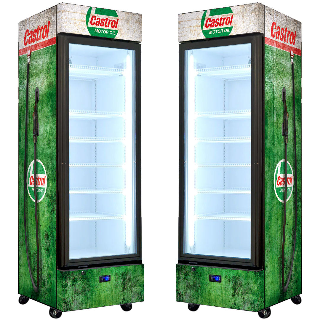 Castrol Fuel Pump Upright Quiet Running Black Glass Door Bar Fridge ...