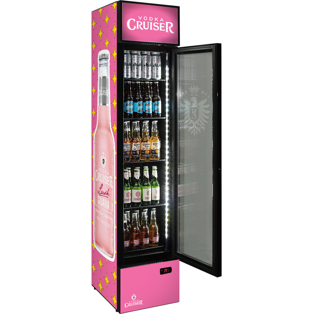 Skinny Glass Door Upright Bar Fridge Vodka Cruiser Design, Brand Parts ...