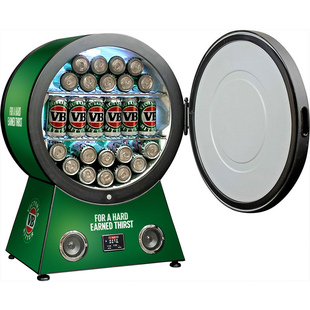 Round VB Branded Bar Fridge With Blue Tooth And Speakers Makes A Great ...