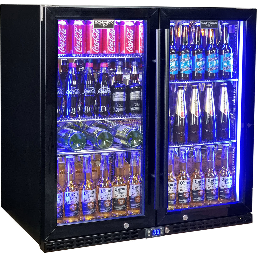 Schmick Heated Glass Black 2 Door Under Bench Bar Fridge With Quality ...