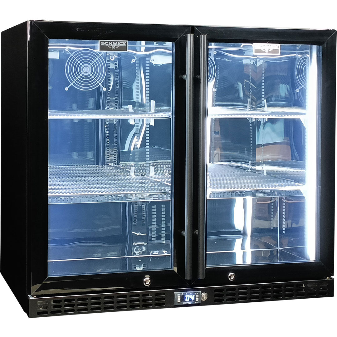 Schmick Quiet Running Efficient Heated Glass Door Black Bar Fridge With ...