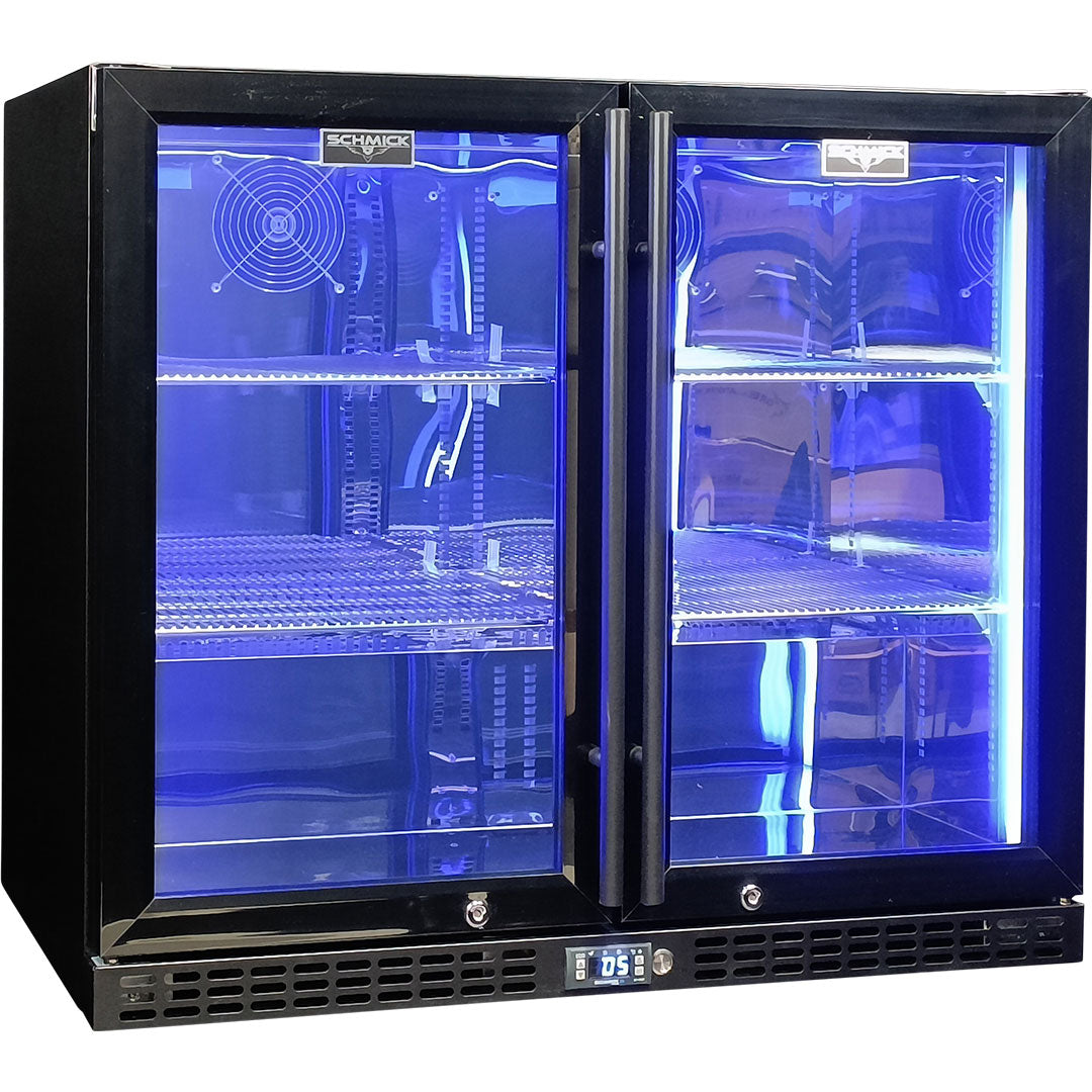 Schmick Quiet Running Efficient Heated Glass Door Black Bar Fridge With ...