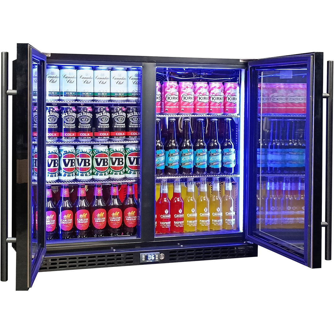 Schmick Quiet Running Efficient Heated Glass Door Black Bar Fridge With ...