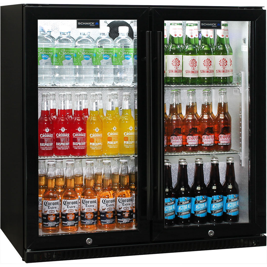 Schmick Black 2 Door Alfresco Bar Fridge With Heated Glass White Led ...