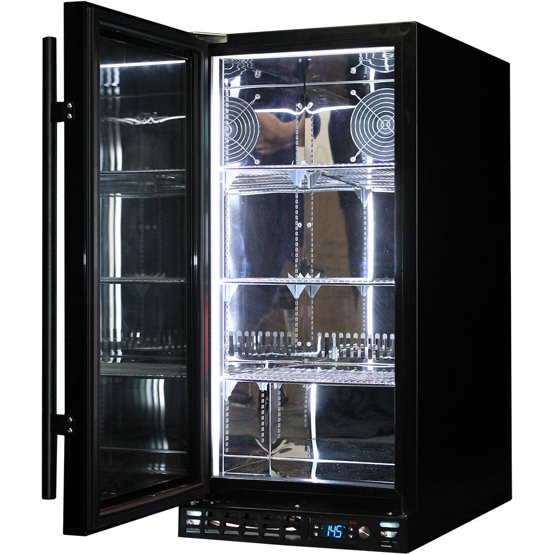 Schmick Heated Glass Door Left Hinged Under Bench Black Bar Fridge With ...