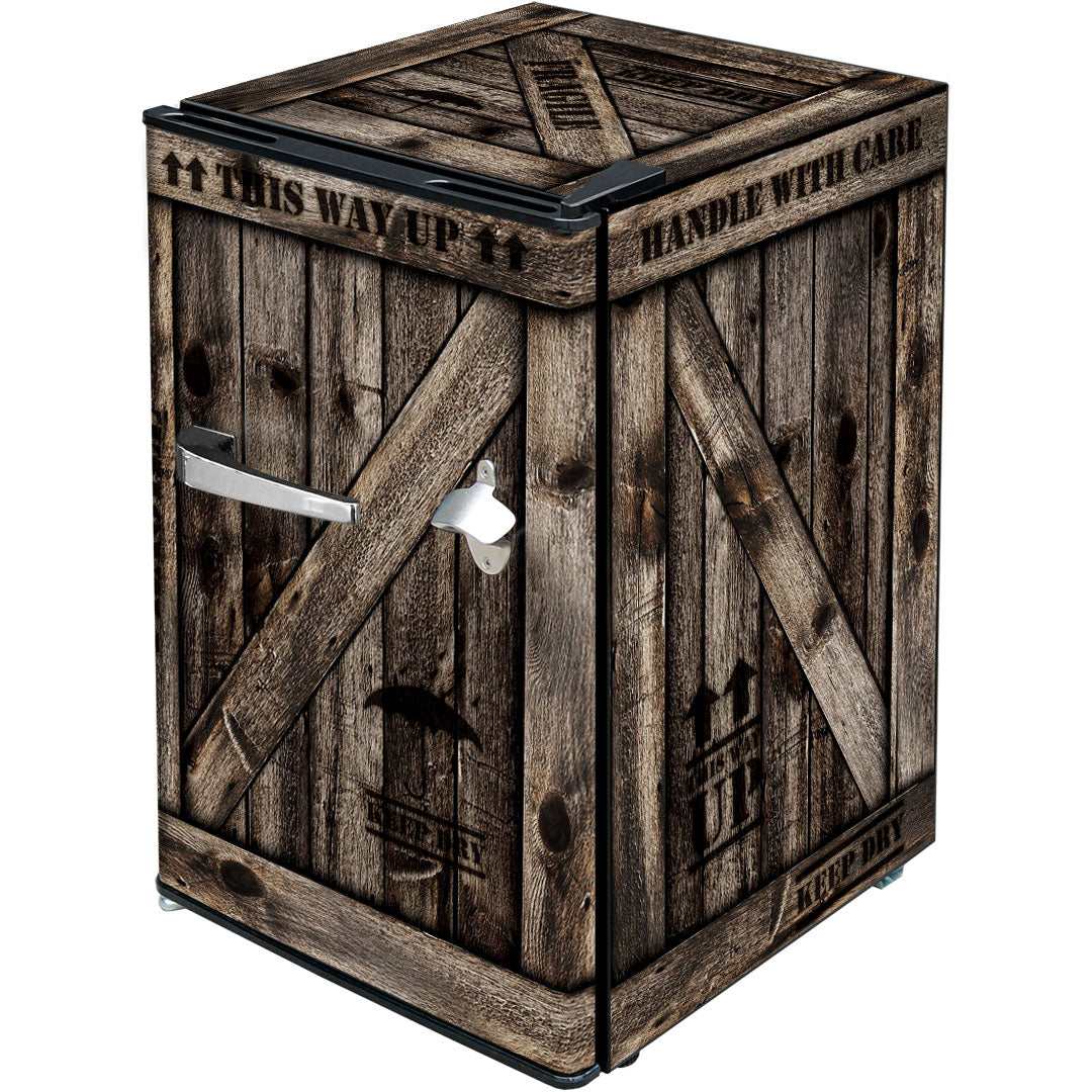 Mini Bar Fridge Retro 70 Litre All Black With Solid Door - Wooden Crate ...